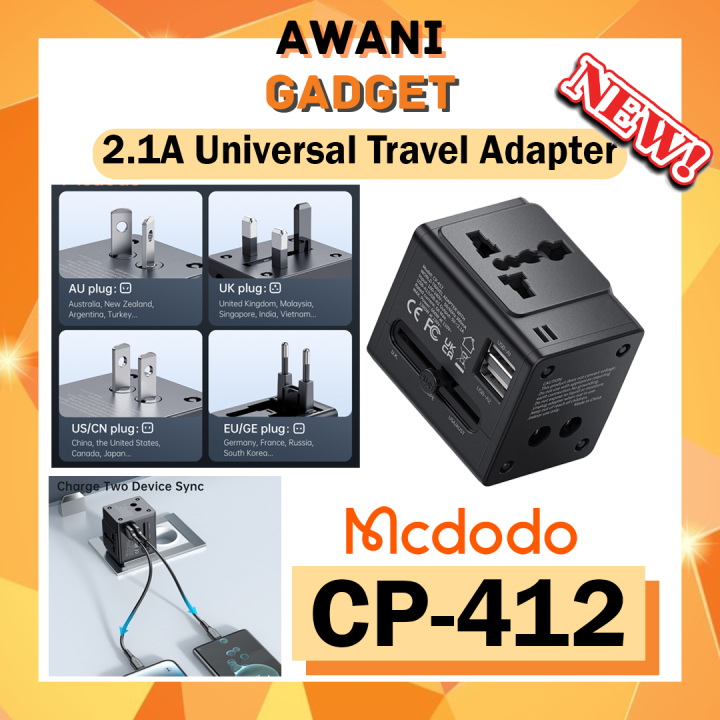 Mcdodo CP-412 Universal Travel Adapter Travel Plug Socket UK/US/EU Plug Converter CP-4120 2.1A ...