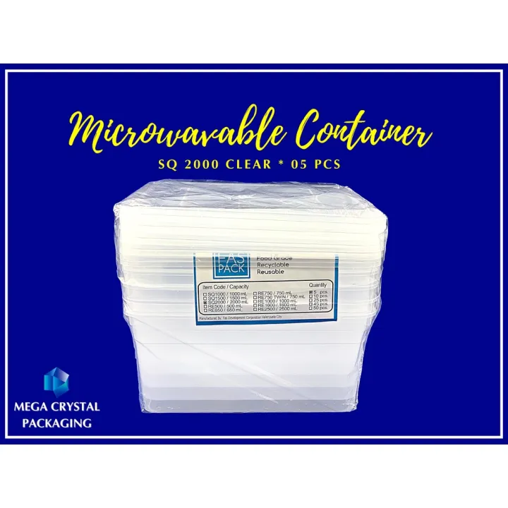 Microwavable Container SQ 2000 - Square 2000 ml / 80 oz ( 5 Pcs. Per ...