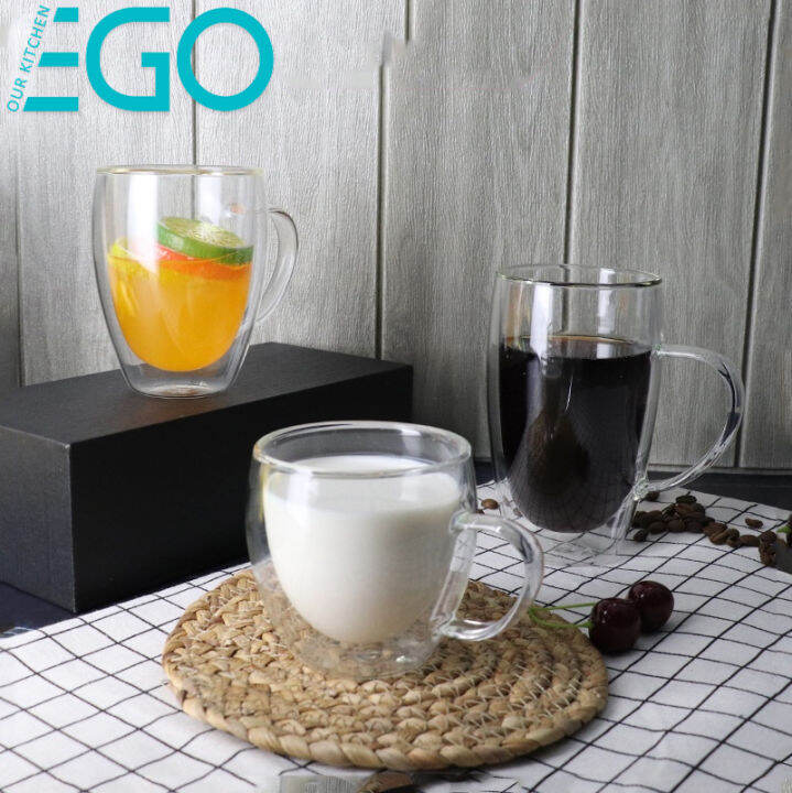 2 Layer Acrylic Mug Double Wall Glass Heat Resistant Drinkware Clear ...
