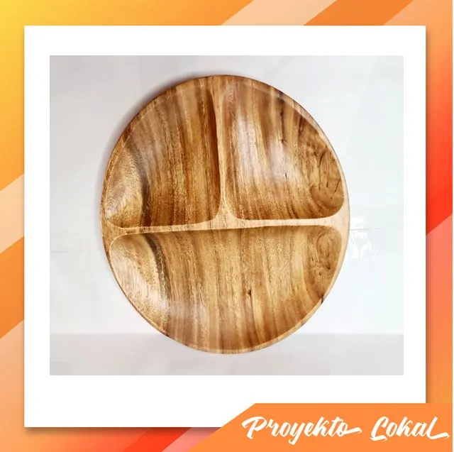Proyekto Lokal / Round Wooden Plate With 3 Divisions / Wooden Plate ...