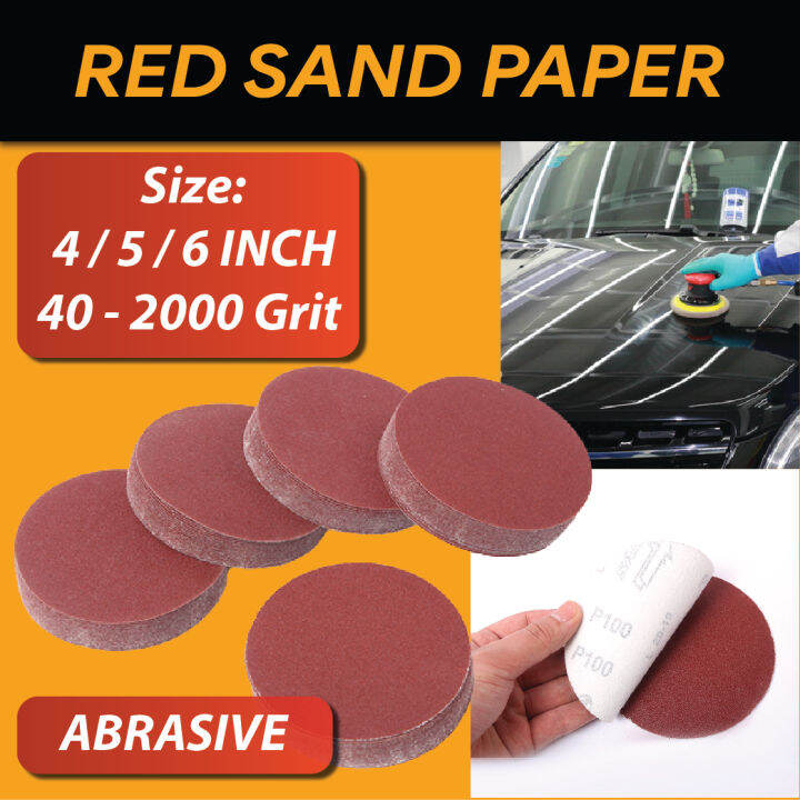 4' 5' 6' Inch Sanding Disc Abrasive Red Sandpaper Velcro Effect Mesh ...