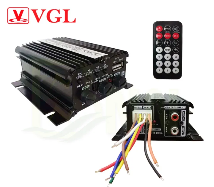VGL 2-Channel Output 12V Bluetooth Motorcycle Amplifier with USB/SD/FM ...