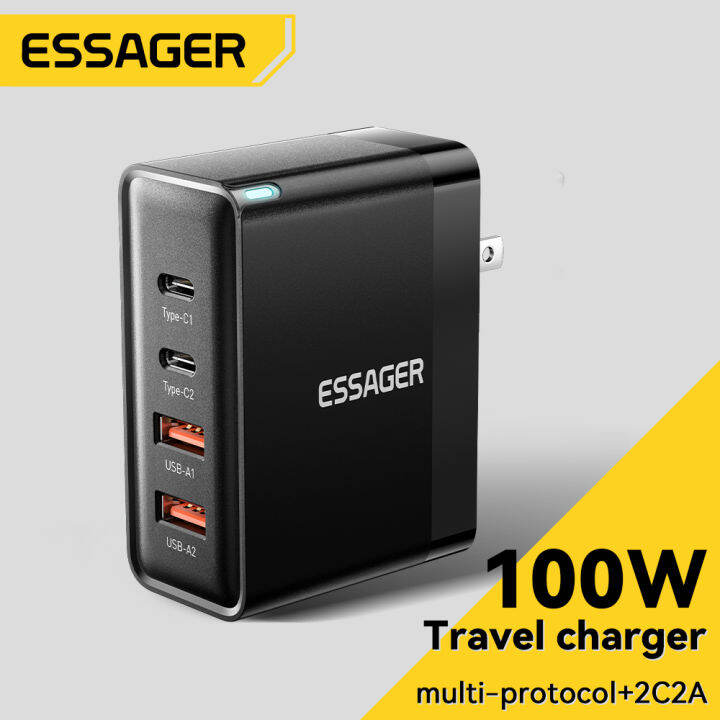 Essager 100W 2C2A Charger GaN USB C PD Fast Charging Station QC 3.0 PD Type C Quick Charge For ...