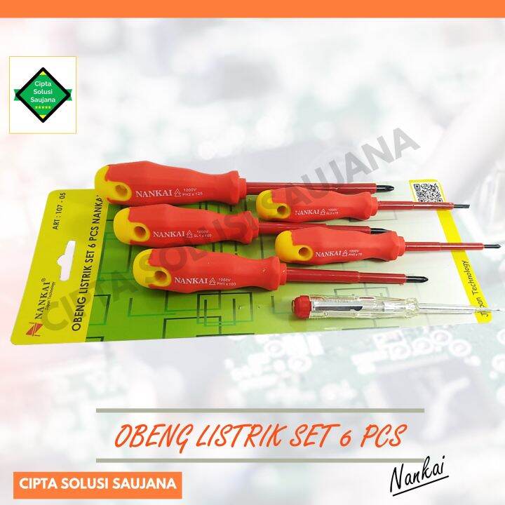 6 PCS OBENG LISTRIK 1000V OBENG INSULASI INSTALASI PLN PLUS MIN KEMBANG ...