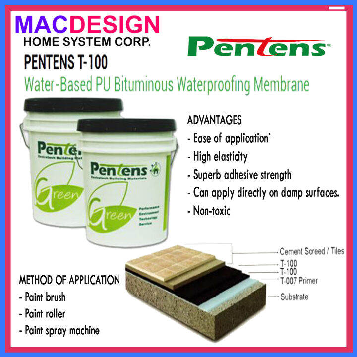 PENTENS T100 WATERBASED PU BITUMINOUS WATERPROOFING MEMBRANE 20KGS ...