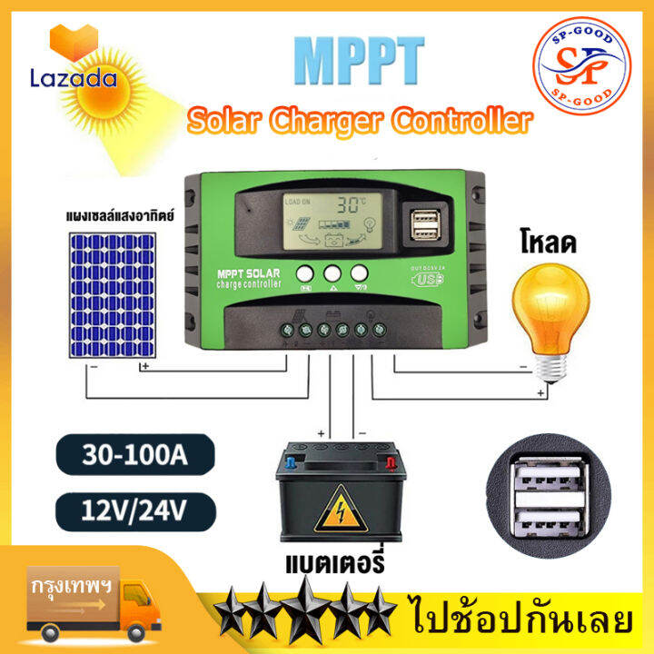 SP-GOOD MPPT Solar Charger Controller ชาร์จเจอร์ 30A/60A/100A 12v24v ชาจเจอร์โซล่า | Lazada.co.th