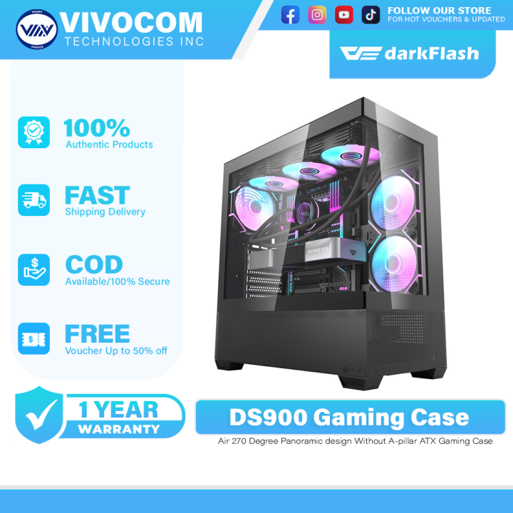 darkFlash DS900 air 270 Degree Panoramic design Without A-pillar ATX Gaming Case (Black) | Lazada PH