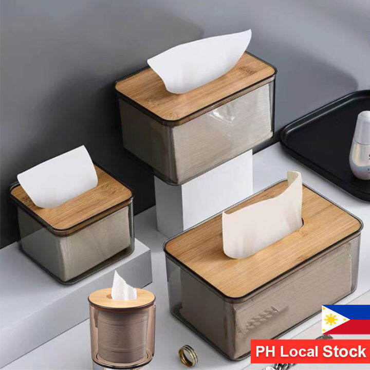 [PH Local Stock] Minimalist Clear Tissue Box Dispenser with Bamboo Lid ...