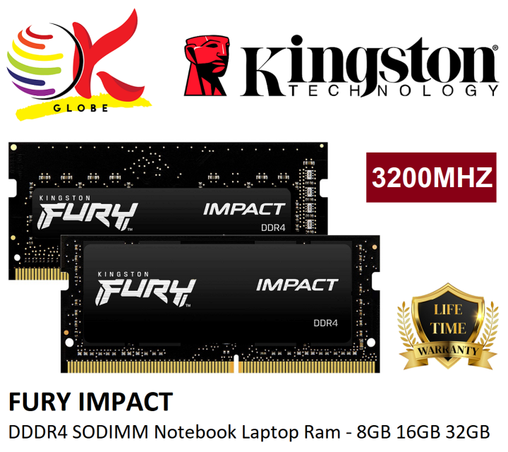 KINGSTON DDR4 NOTEBOOK GAMING RAM FURY IMPACT SODIMM DESKTOP LAPTOP MEMORY RAM (3200MHZ) - 8GB ...