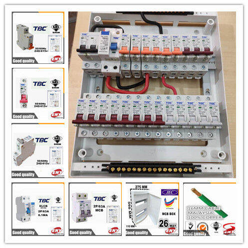 26 WAY Distribution Box DB Full Set Signal Phase 63a RCCB 0.1ma C/W ...