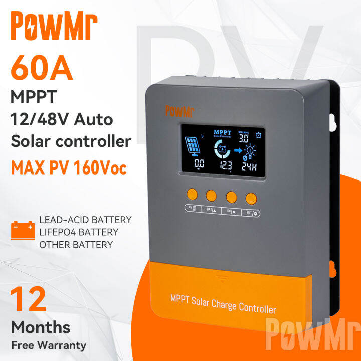 PowMr 60A MPPT ตัวควบคุมเครื่องชาร์จพลังงานแสงอาทิตย์ 12V-48V พร้อมตัวควบคุม LCD Blacklight Max ...