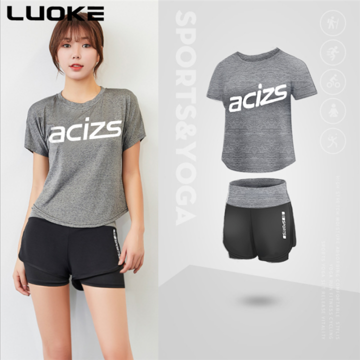 Luoke ขนาดใหญ่บางวิ่งชุดกีฬากางเกงขาสั้นออกกำลังกายสตรีสามารถ Fit เสื้อ ...