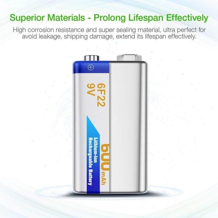 battery EBL 600mAh 9V Li-ion Lithium-ion Rechargeable Battery 9 Volt ...