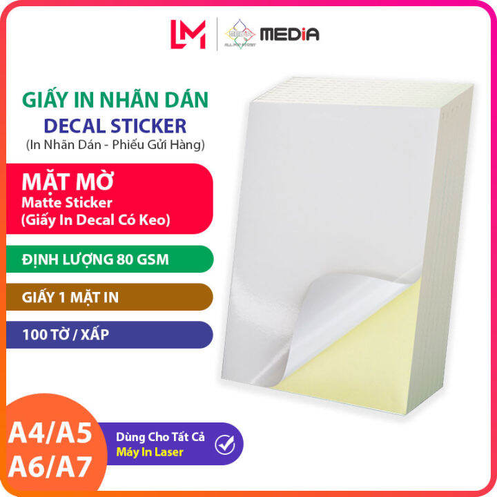 Giấy In Nhãn Dán MEDIA Inkjet (Decal Sticker), Khổ A4/A5/A6/A7 Mặt Mờ ...