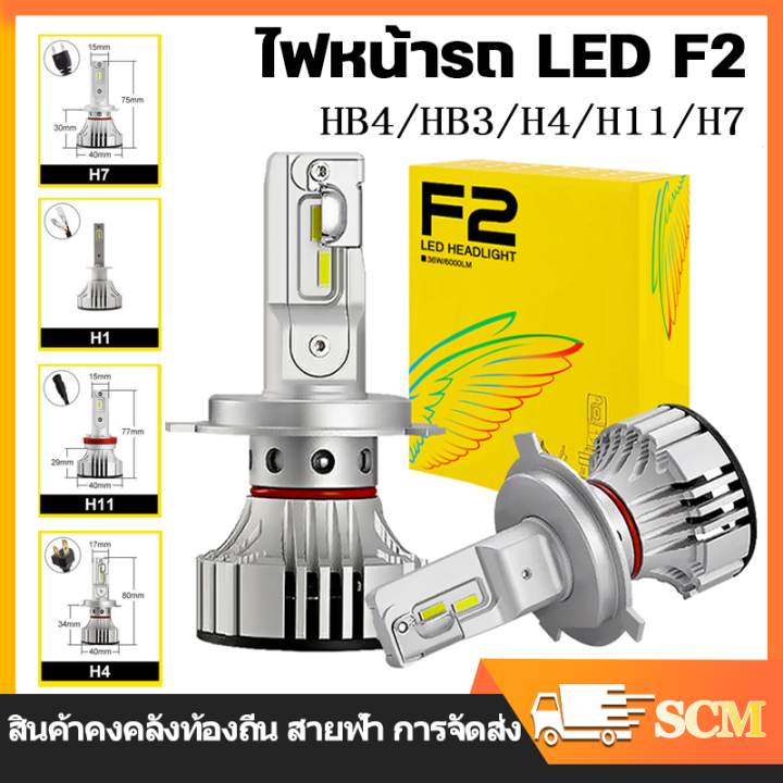 (กรุงเทพพร้อมส่ง) ไฟ LED F2 ขั้ว H4 H7 H11 HB3 HB4 ไฟหน้า ไฟหน้ารถ 72W ...