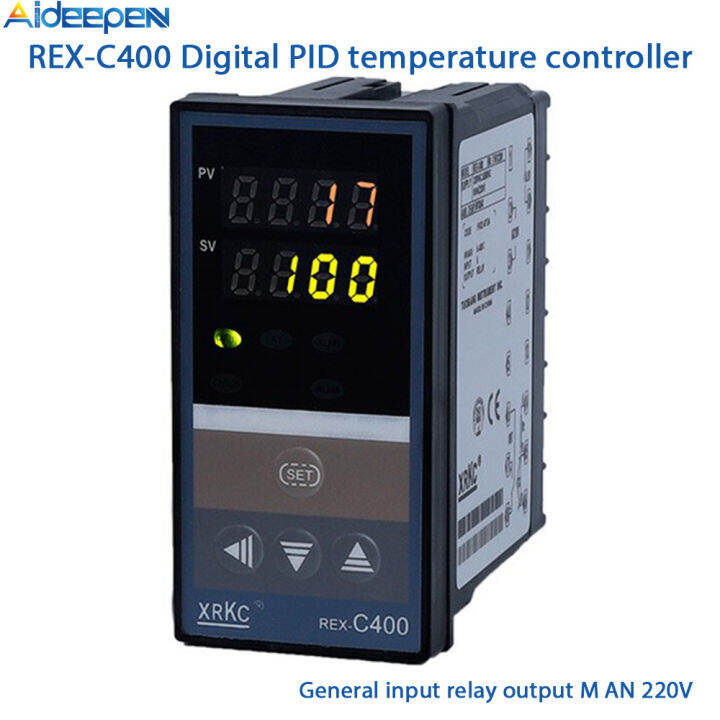 Aideepen REX-C400ดิจิตอลตัวควบคุมอุณหภูมิ PID เลือกอินพุตสากลเอาต์พุตรีเลย์เอาต์พุต M AN 220V ...