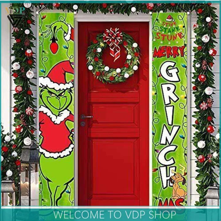 Grinch Christmas Decora Grinch Porch Sign Door Banner Merry Grinchmas ...