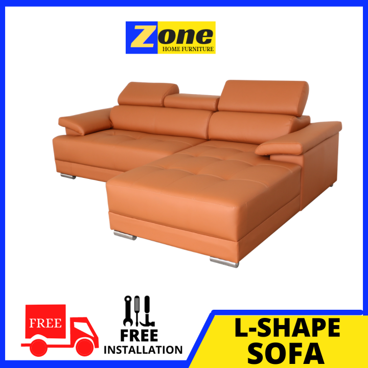 Zone Orange L Shape Sofa / Leather Sofa L Shape / Leather Sofa / High Density Cushion / Sofa L ...