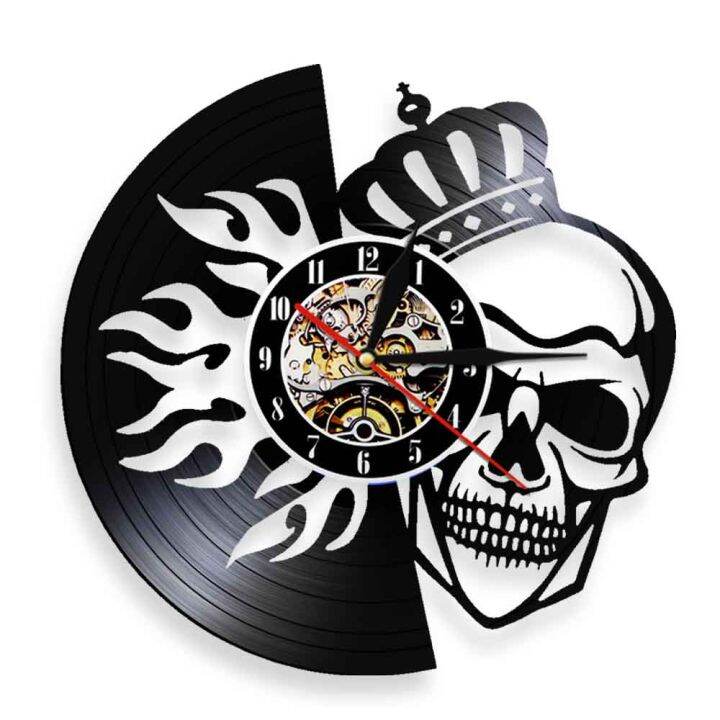 Skull with Crown on Fire Wall Art Wall Clock Halloween Royal Skull ...