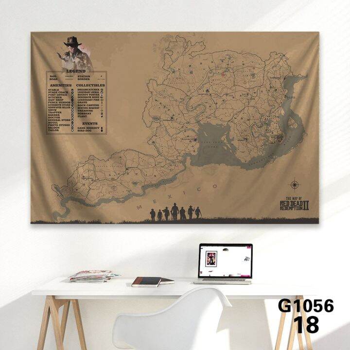 Red Dead Redemptions 2 map canvas painting Wall Art map Game Tapestry ...