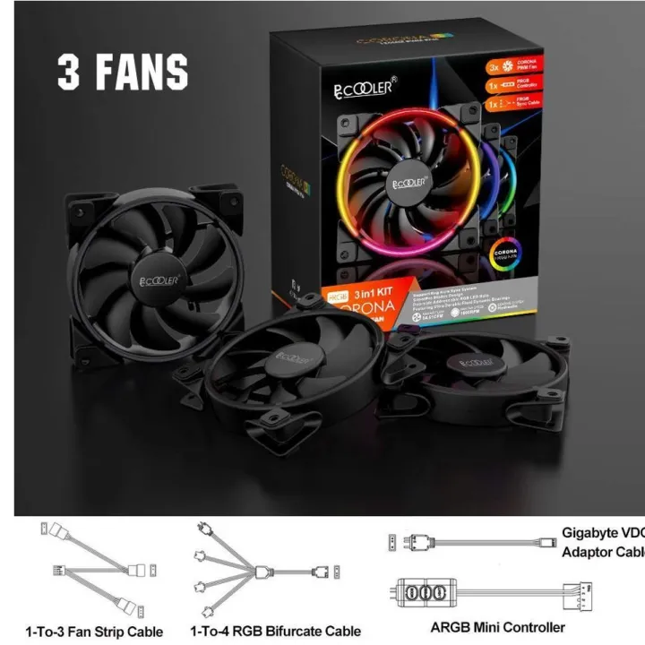 PC Cooler CORONA 120 FRGB 3 in1 KIT PWM 1800 RPM 120 mm Cooling Fan ...