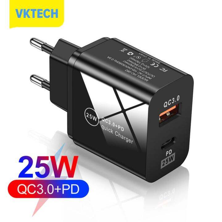 [vktech] 25w Qc3 0 Pd Dual Port Type C Phone Fast Charger Universal