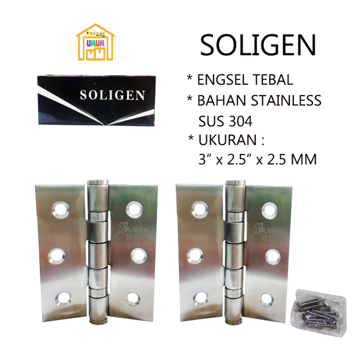 Engsel SUS 304 Tebal Stainless 3 Inch Soligen Engsel Pintu Jendela ...