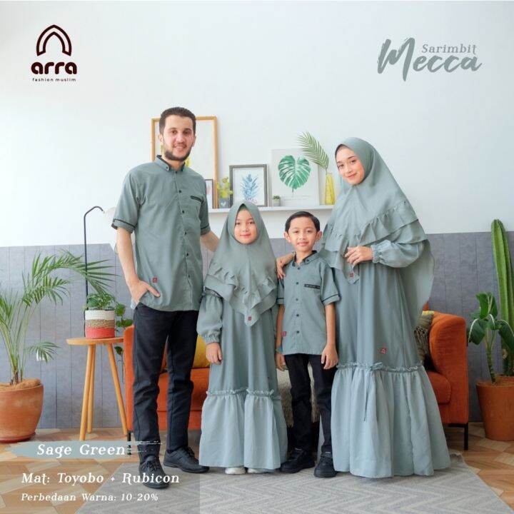BUSANA MUSLIMSARIMBIT MECCA SAGE GREEN COUPLE Gamis Couple Keluarga ...