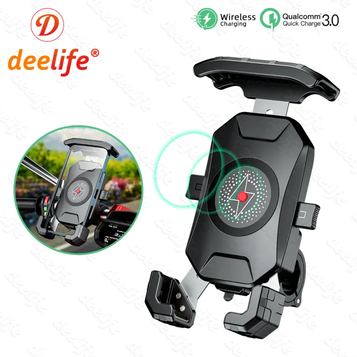 Deelife รถจักรยานยนต์ที่วางศัพท์สำหรับ Moto สนับสนุนศัพท์มือถือขาตั้งเมาชาร์จไร้สายมอเตอร์ ...