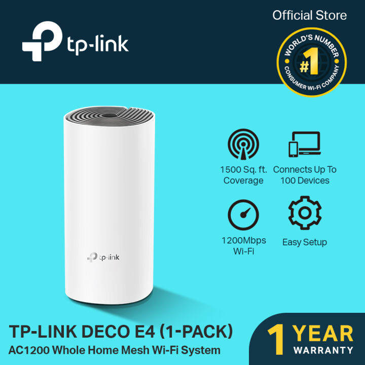 TP-Link Deco E4 AC1200 Dual Band 2.4GHz 300Mbps & 5GHz 867Mbps Whole Home Mesh Wi-Fi System (1 ...