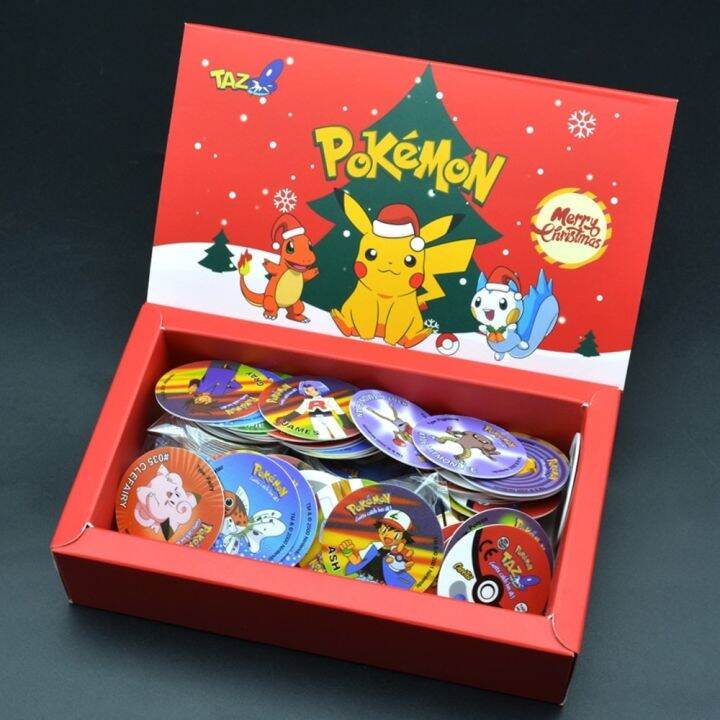 Kotak Pokemon Pikachu Tazos Pogs plastik Stroke bulat Trainer koleksi ...