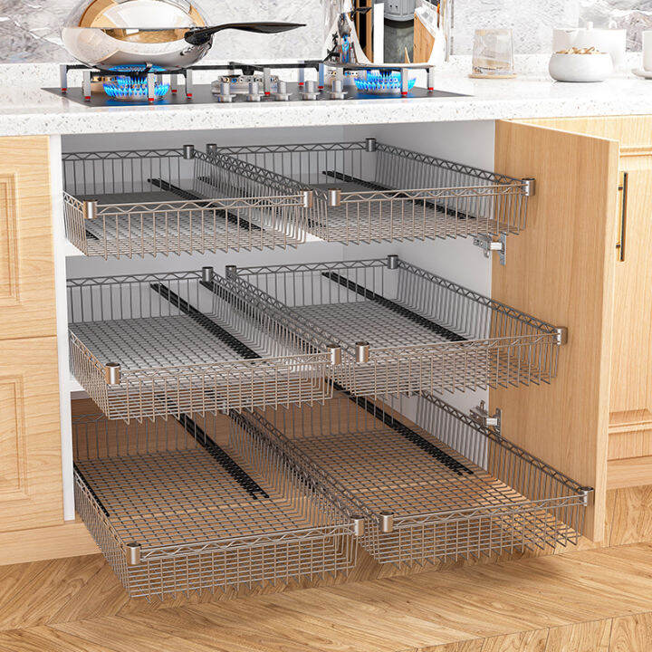 Multi-layer Kitchen Shelf Diy Cabinet Adjustable Drawer Dish Rack Pull ...