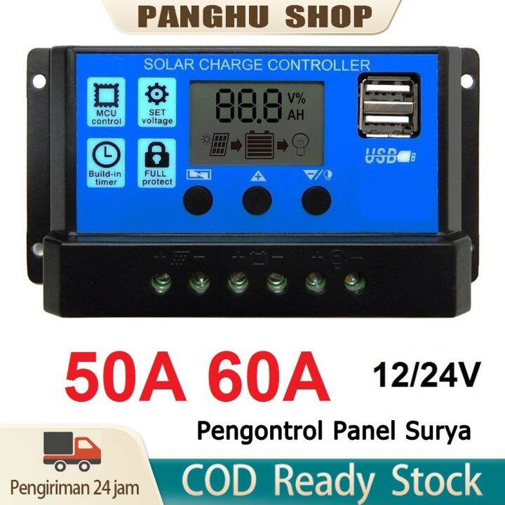 Solar Charge Controller LCD LED Display Solar PWM 12V/24V 50A 60A USB Panel Surya Charge ...
