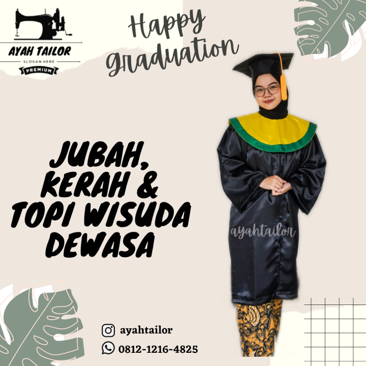 JUBAH WISUDA BAJU WISUDA SLABER WISUDA MAHASISWA KERAH DAN TOPI KUNING ...