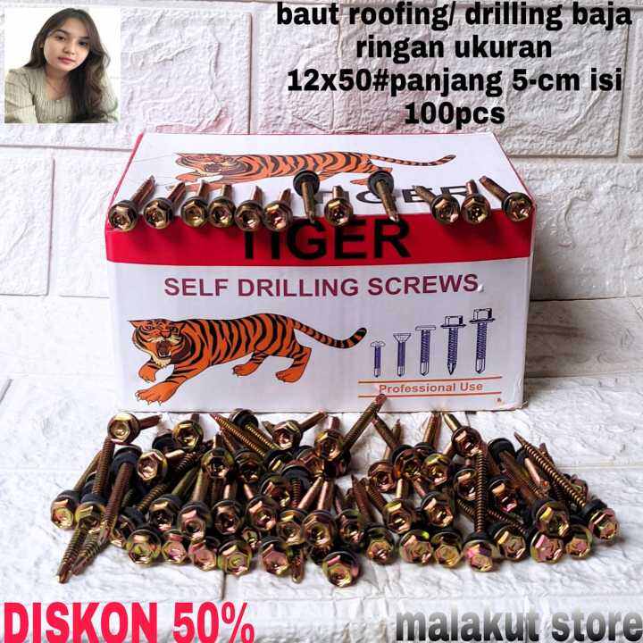 baut baja ringan roofing/drilling 12x50 panjang 5cm isi 100pcs baut ...