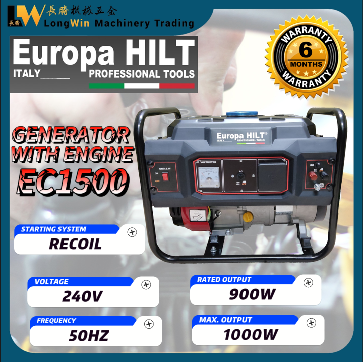 Europa HILT EC1500 Generator With Engine 1000W Recoil System 2.4HP 4 ...