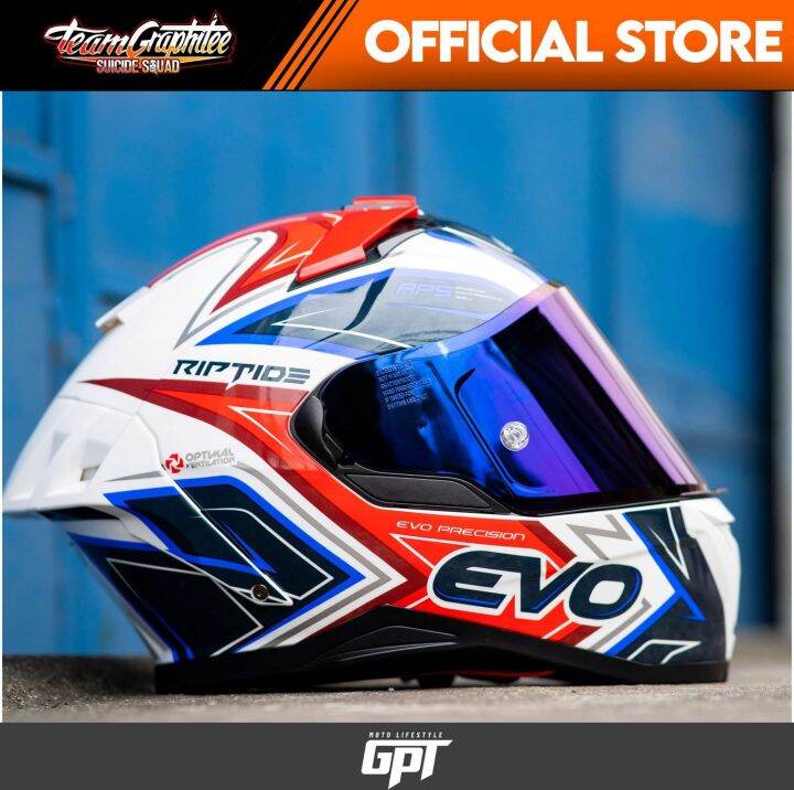EVO XT-300 RIPTIDE RED BLUE (NON REVO BLUE LENS) FULL FACE DUAL VISOR ...