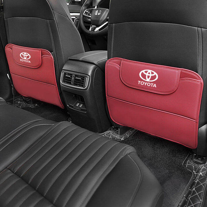 Toyota Leather Car Seat Back Protector Cover Anti Kick Pad With Storage ...