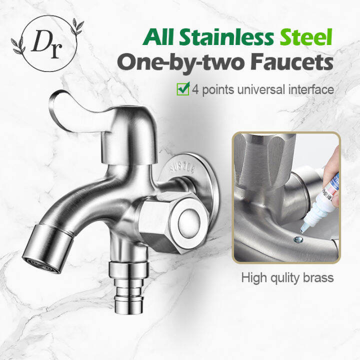 【DR】Stainless Steel Water 1 in 2 out Two Way Faucet Head Washer Tap ...