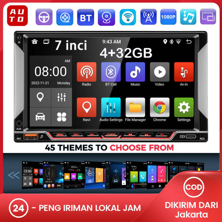 Gearelec 7 inci Android 12 Din Din Mobil Stereo GPS Navigasi 2din Bluetooth WiFi In-Dash Head ...