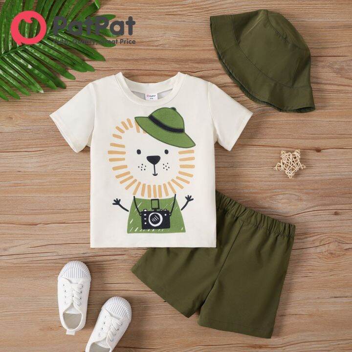 PatPat Boy Set ชุดเซ็ทเด็กผู้ชาย2ชิ้นเสื้อยืดแขนสั้นพิมพ์ลายสิงโตและชุด ...