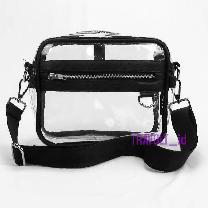 Premium Sling bag List Kulit - Tas Selempang Transparan - Hitam Kulit - Travolt - Tas PVC Mika ...