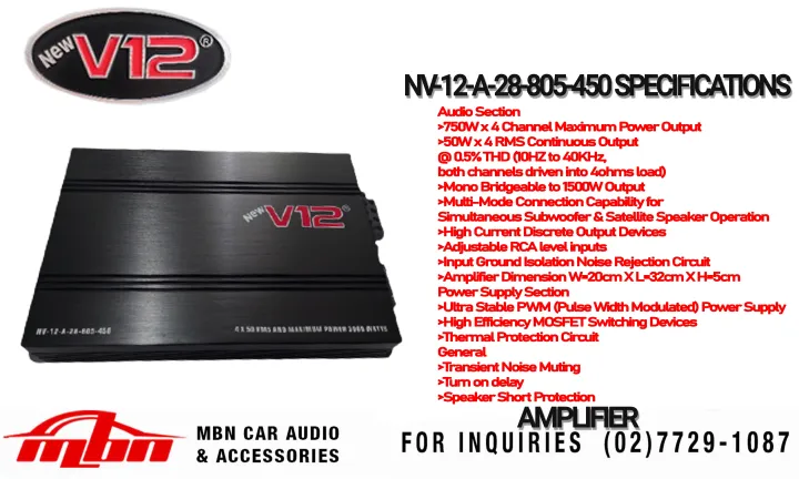 NEW V12 NV-12-A-28-805-450 4/3/2 Channel Power Amplifier (3000 Max ...