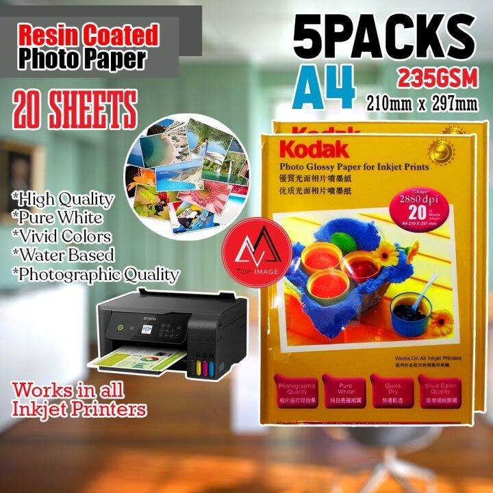 5 pack kodak Photo paper Premium A4 Size woven linen RC Satin RC glossy ...
