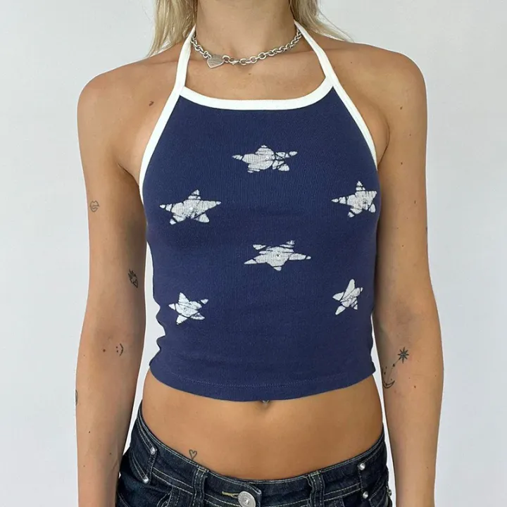 Beautifultime Woman Y2k Vintage Star Print Crop Top Fairycore Grunge