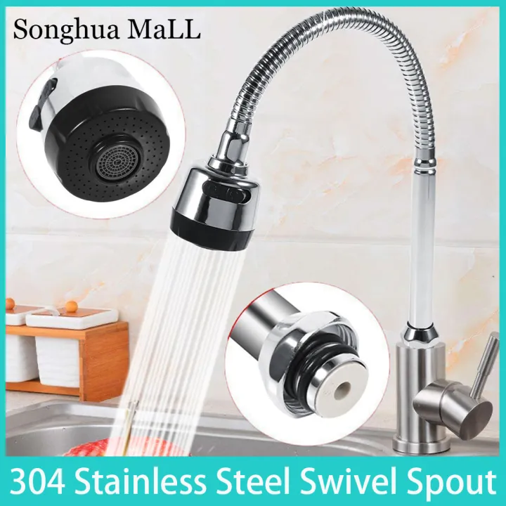 Stainless Steel Swivel Spout Kitchen Sink Faucet Pipe Fittings Tap ...