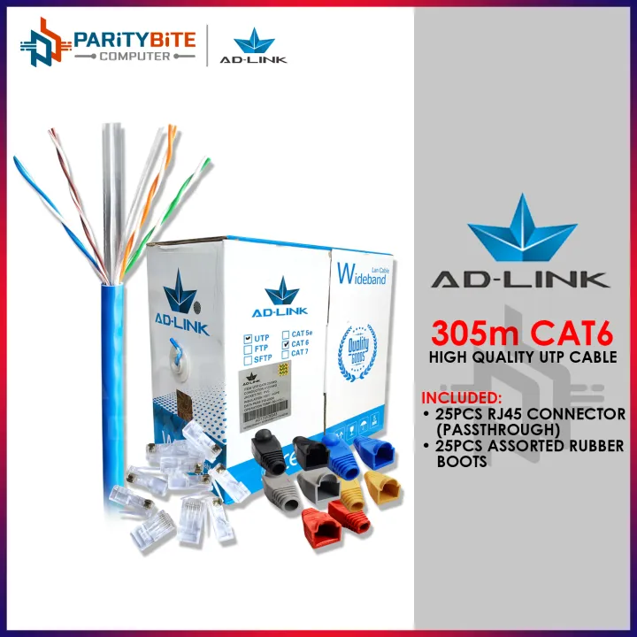 AD-LINK 305M CAT6E UTP Cable With 25pcs RJ45 Passthrough 25pcs Assorted ...