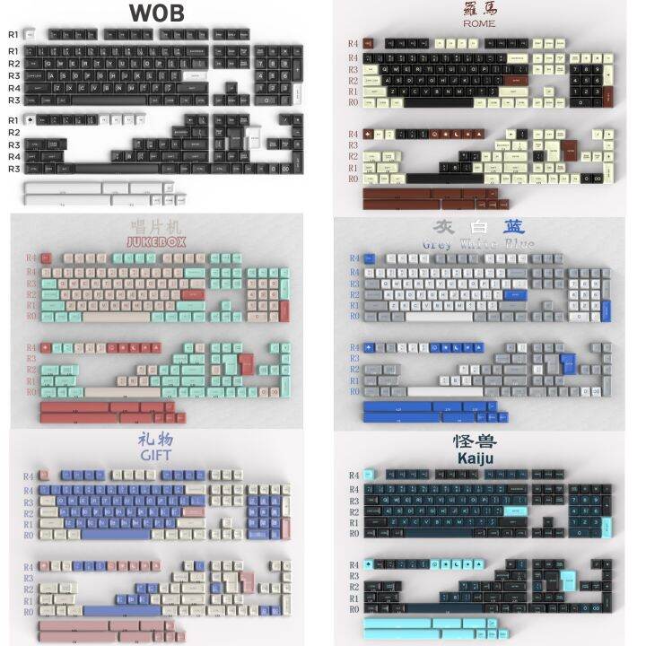 172 Keys Double Shot GMK WOB Kaiju Jukebox Gift Rome Keycaps Grey White ...