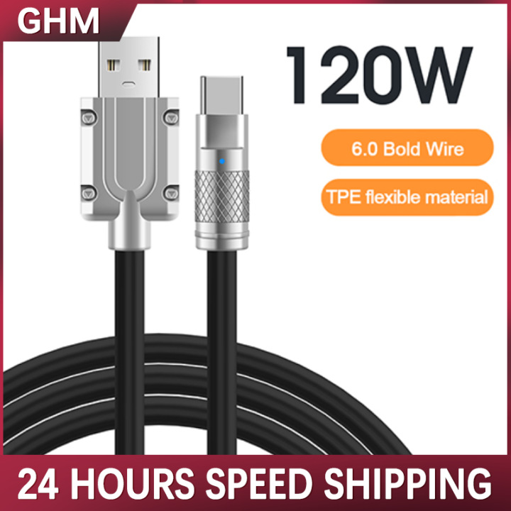 120W 6A USB zinc alloy fast charging data Transfer Cable liquid soft ...