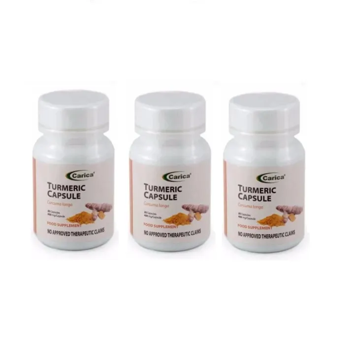 Carica Turmeric Capsules (Curcuma Longa) - Bottle of 30 Capsules (400mg ...